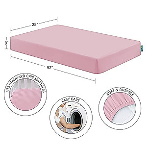 Biloban 3-Piece Toddler Sheet Set for Girl, Toddler Bedding Set Microfiber Includes Crib Mattress Sheet, Flat Sheet and Envelope Pillowcase, Silky Soft, Breathable and Lightweight, Pink
