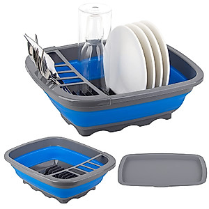 Tiawudi Collapsible Dish Drying Rack with Drainer Board, Foldable Dish Drainer, Portable Dinnerware Organizer for Kitchen & Camper, Space Saving Storage Dish Rack