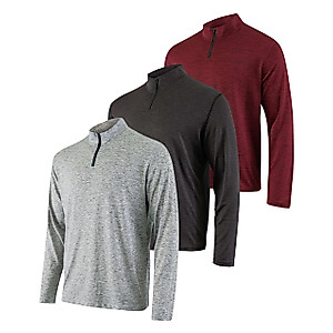 Real Essentials Mens Quarter 1/4 Zip Pullover Men Sweatshirt Long Sleeve Shirts 1/2 Athletic Fishing Dry Fit Shirt Gym Running Compression Golf Half Top Workout Sweatshirts, Set 3, L, Pack of 3