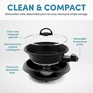 Aroma Housewares ASP-137B Grillet 3Qt. 3-in-1 Cool-Touch Electric Indoor Grill Portable, Dishwasher Safe, with 10 in. Nonstick Pan & Tempered Glass Lid, Black