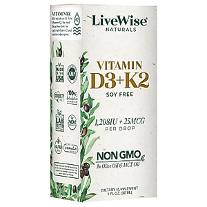 Vitamin D3 with K2 liquid drops, all natural, non-gmo, 1208iu D3 and 25mcg K2 (mk7) per serving, support your bones, immune system and energy levels, with or without peppermint oil