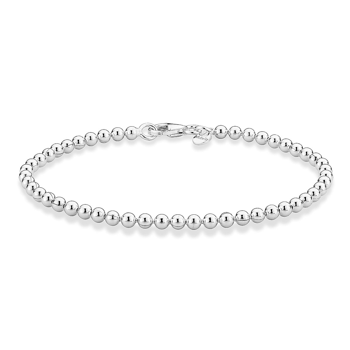 Miabella 925 Sterling Silver 3mm Round Bead Ball Chain Anklet Ankle Bracelet for Women, Jewelry Made in Italy (Length 9 Inch (X-Small))