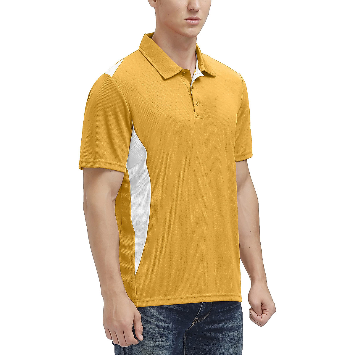 MOHEEN Quick Dry Golf Shirts for Men - Moisture Wicking Short-Sleeve Casual Polo Shirt(Yellow,XL)