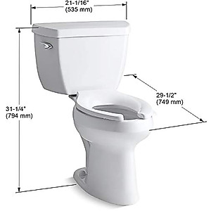 Kohler K-3493-0 Highline Classic Pressure Lite Comfort Height Elongated 1.6 gpf Toilet with Left-Hand Trip Lever, Less Seat, White