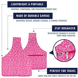 JamieCraft Yarn Bag – Portable, Light, and Easy to Carry Canvas Wrist Bag for Crochet and Knitting On The Go, Project Bag Holds Supplies and 14 Inch Needles or Hooks (Purple Dots)