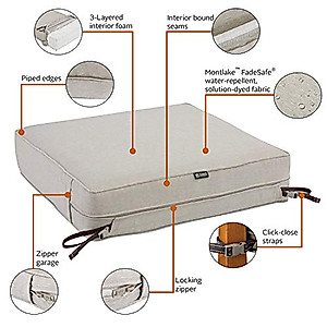 Classic Accessories Montlake Water-Resistant 23 x 25 x 5 Inch Rectangle Outdoor Seat Cushion, Patio Furniture Chair Cushion, Heather Grey, Patio Furniture Cushion Covers