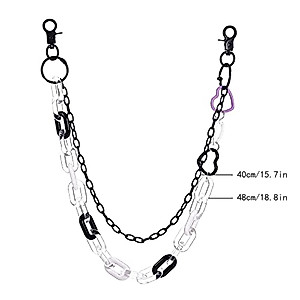 Bounzhi Cute Pants Jean Chain Layered Keychain Punk Colorful Pendants Heart Pocket Trousers Chain Hiphop Rock Wallet Chains Body Jewelry for Men and Women (Black)