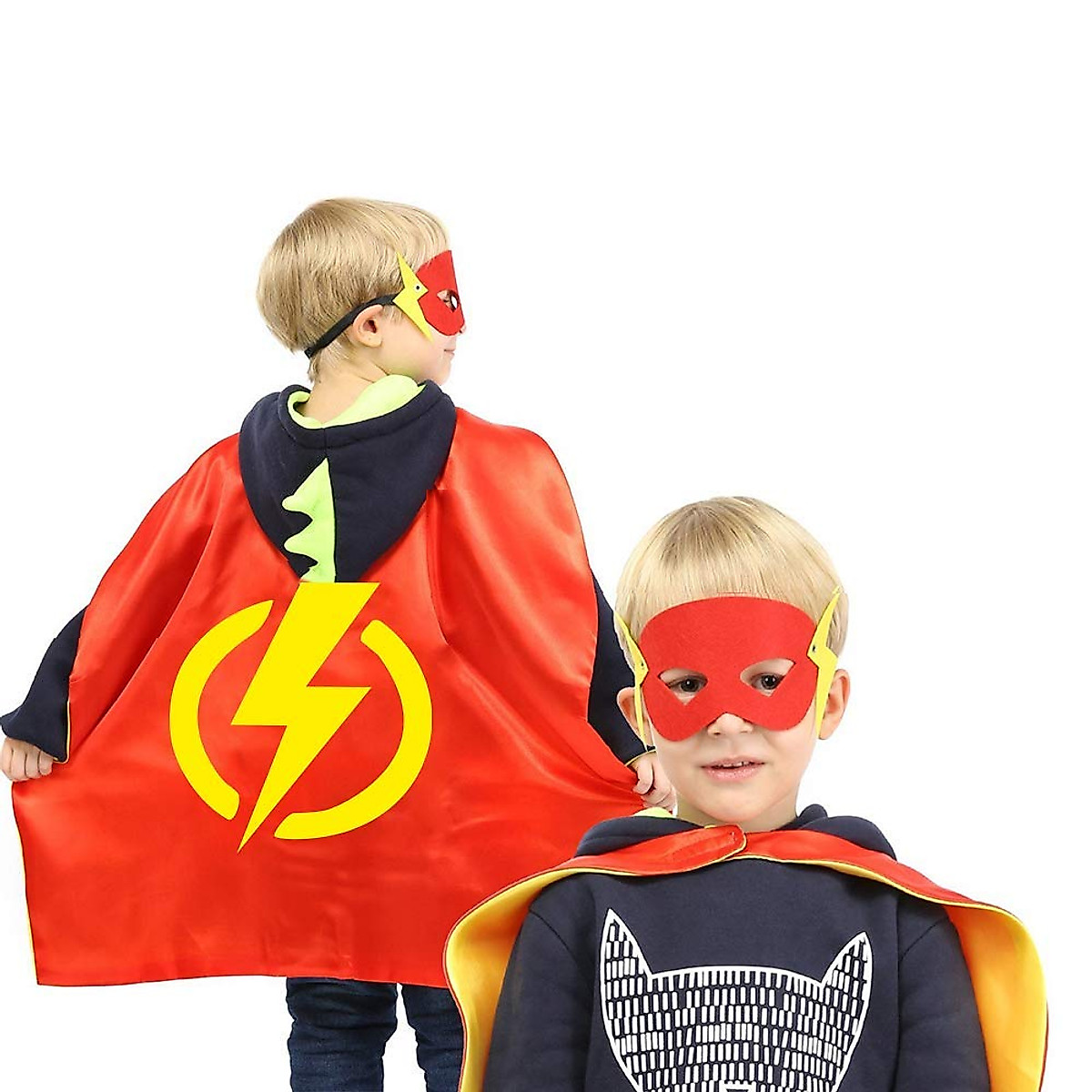 Superhero Capes and Masks for Halloween Cosplay Double Side Toy For Kids Best Gifts Yellow