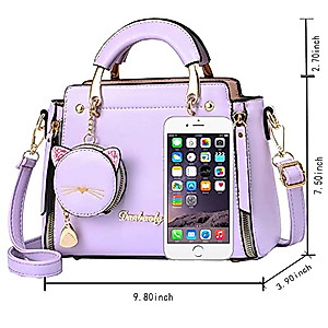 AyTotoro Purse and Handbags for Women Fashion Ladies Leather Top Handle Satchel Shoulder Bag Tote Small Cat Round bag (Purple)