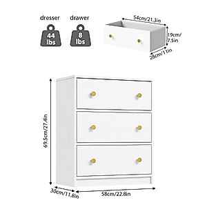 Nicehill 3 Drawer Dresser, White Nightstand for Bedroom with Fabric Drawers, Small Dresser Bedside Table Chest of Drawers for Bedroom, Hallway, Entryway, Closets,Kids' Room (White)