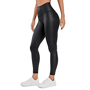 CRZ YOGA Butterluxe Matte Faux Leather Leggings for Women 25" - High Waisted Stretch Ankle Leather Pants Pleather Tights Faux Leather Black X-Small