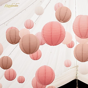 NICROLANDEE Wedding Party Decorations - 12PCS Rose Gold Vintage Floral Paper Lanterns Hanging Decorations for Engagement, Anniversary, Bridal Shower, Baby Shower, Bachelorette, Birthday Party