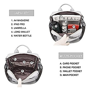 Maxoner Small Leather Women Backpack Purse for Women Fashion Convertible Bookbag, Shoulder Handbag Travel Bag Satchel Rucksack Ladies Sling Bag (Faux Leather Light Grey)