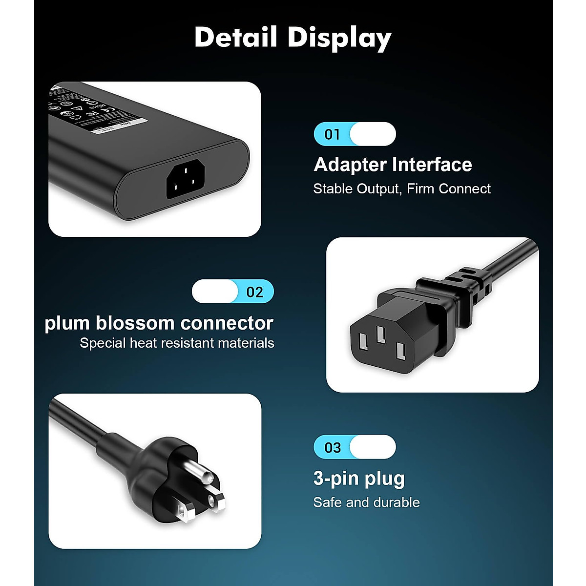 New Slim Replacement for Dell 240W AC Adapter fit Alienware Laptop Charger Precision 7770, G7 15 7500 17 7700, Alienware 15 17 M15 M17 X51 LA240PM180 7.4 mm Barrel with Power Cord