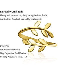 ONDAISY 14K Matte Gold Plated Bff Best Friends Bohemian Boho Jewelry Tree Flower Leaves Laurel Leaf Knuckle Toe Adjustable Band Ring