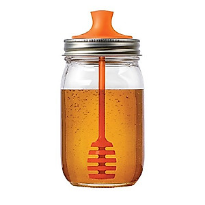 Jarware Honey Dipper Lid for Regular Mouth Mason Jars, Orange, 16-Ounce