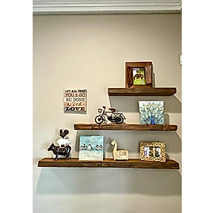Floating, Wood Shelf, Reclaimed, Rustic, Shelves, 1800's, Antique, Vintage, Patented Easy Hang, 2" Thick x 7" deep x 36", Set of Two, Medium Brown