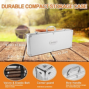 grilljoy 20PCS Heavy Duty BBQ Grill Tools Set - Extra Thick Stainless Steel Spatula, Fork& Tongs. Complete Barbecue Accessories Kit in Aluminum Storage Case - Perfect Grill Gifts for Men