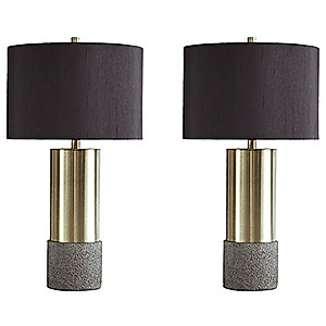 Signature Design by Ashley Jacek Modern Contemporary Table Lamp, 2 Count, Gray & Brass Finish