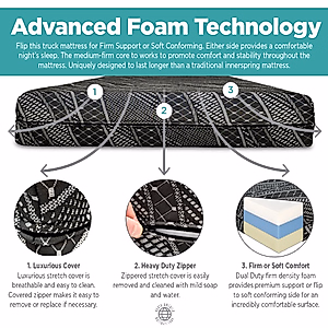 Dual Duty Dual Sided Firm/Soft Foam Truck Mattress, 80" x 42" x 6"