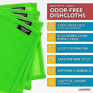 Lunatec Odor-Free Dishcloths. The Perfect Scrubber, Dish Cloth, Sponge and Scouring Pad to Clean Your Dishes, Pots & Pans, and Kitchen Gear. Ideal for Home, RV, Boat Galley and Camp Site. (4-Pack)