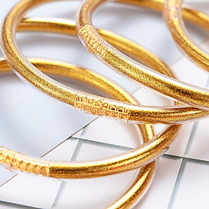 ATIMIGO Jelly Bangle Bracelets Set Lightweight Cute Gold Glitter Filled Stack Silicone Party Bracelets for Women