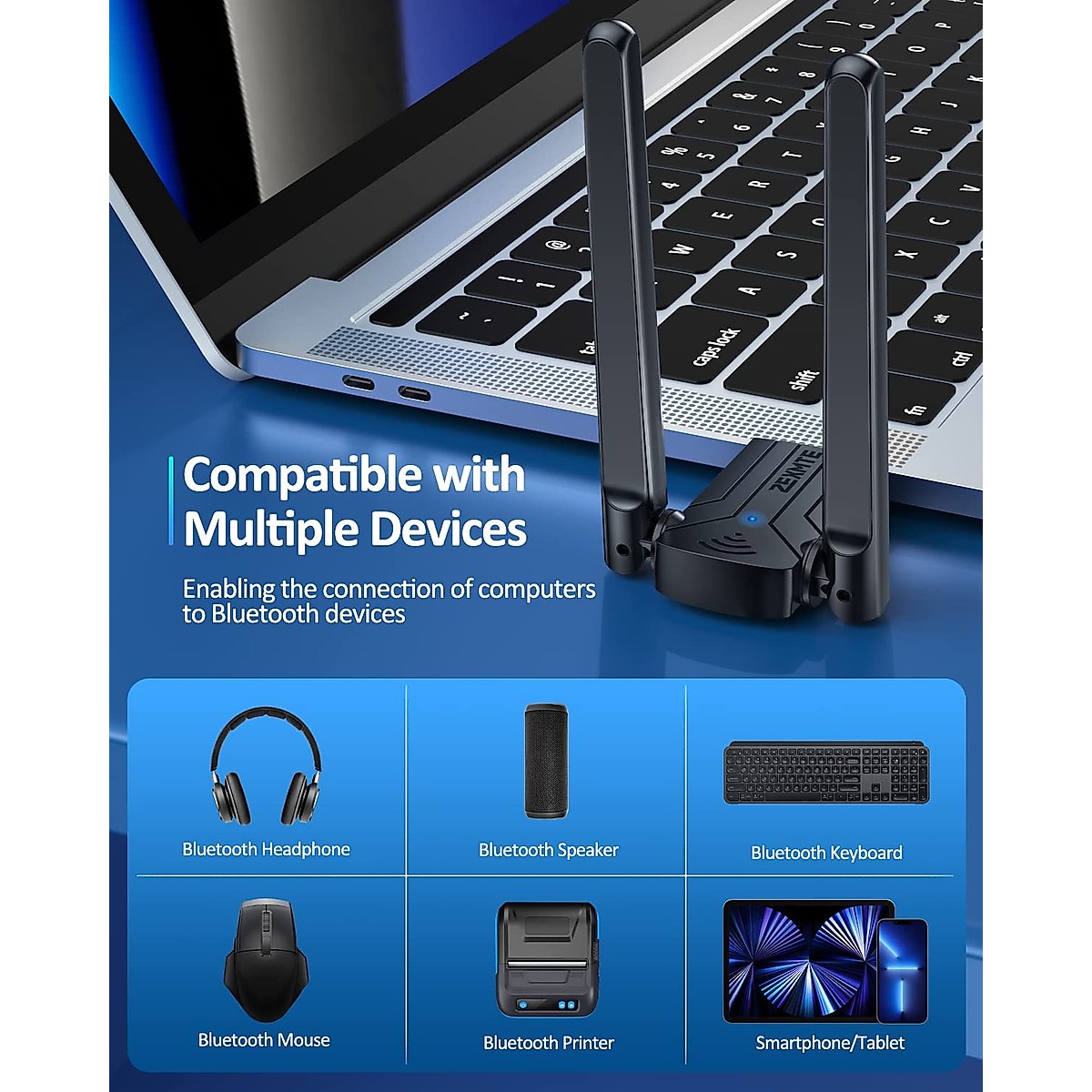 ZEXMTE USB Bluetooth Adapter for PC, Long Range Bluetooth USB Adapter for Windows 11/10, 492FT/150M Bluetooth Dongle 5.1 EDR, Plug & Play for Desktop, Laptop, Printers, Mouse, Speakers…
