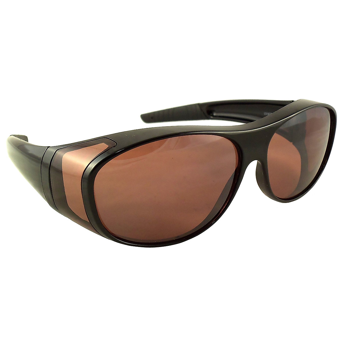 Ideal Eyewear Sun Shield Blue Blocking Fit Over Sunglasses HD Copper Lenses - Wear Over Glasses - Wrap Around (Black Frame, Large)