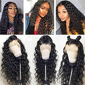 Kropan 30 Inch Water Wave Lace Front Wigs Human Hair Brazilian Virgin Human Hair 13X4 Lace Frontal Wig 180% Density Pre Plucked With Baby Hair Natural Black Wigs