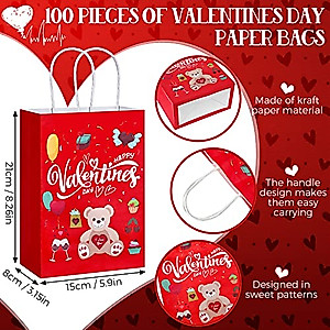 Sherr 100 Pieces Valentine's Day Paper Gift Bags Elegant Coated Paper Wrapping Bags Cardboard Bags Love Candy Present Bags with Handle for Wedding and Valentine Party Favors Gift Giving Gift Wrapping