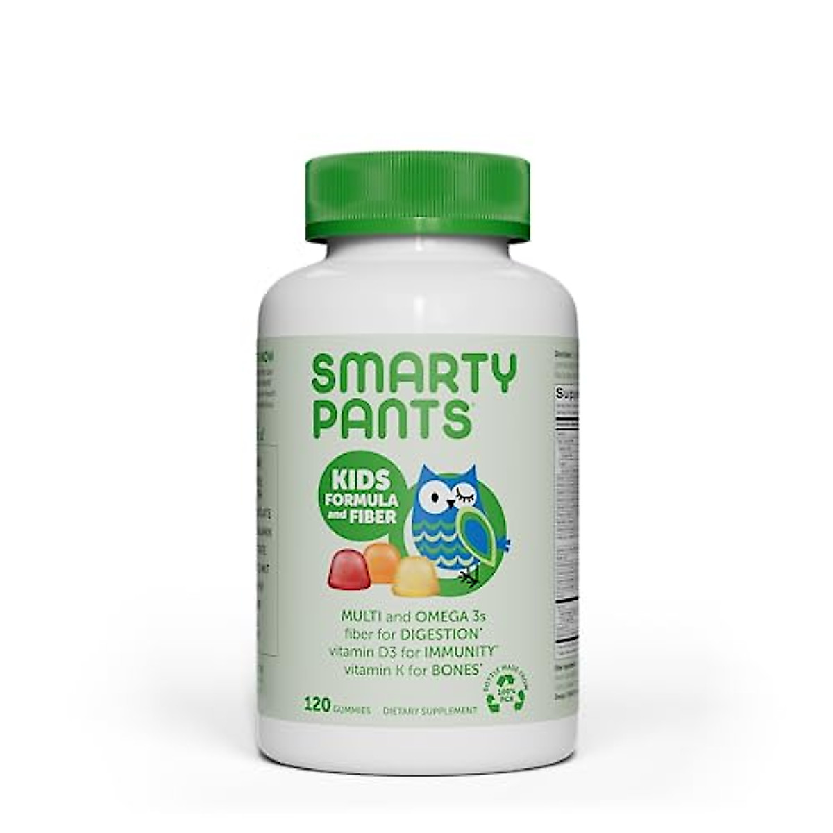 SmartyPants Kids Fiber Vitamins: Daily Kids Multivitamin Gummy for Overall Health with Vitamin A, B12, D3, E, & K & Omega 3 Fish Oil (DHA/EPA) - 120 Count (30 Day Supply)