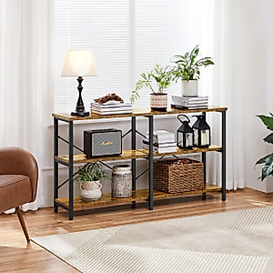 Yaheetech 55 Inch Console Table, Industrial Entryway Table with 3-Tier Storage Shelves, Sofa Table Narrow Long for Living Room, Entryway, Hallway, Foyer, Metal Frame, Rustic Brown