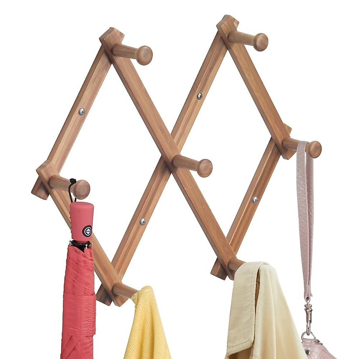 InterDesign Formbu Wall Mount Entryway Expanding Storage Rack for Jackets, Coats, Hats, Scarves - Natural Bamboo