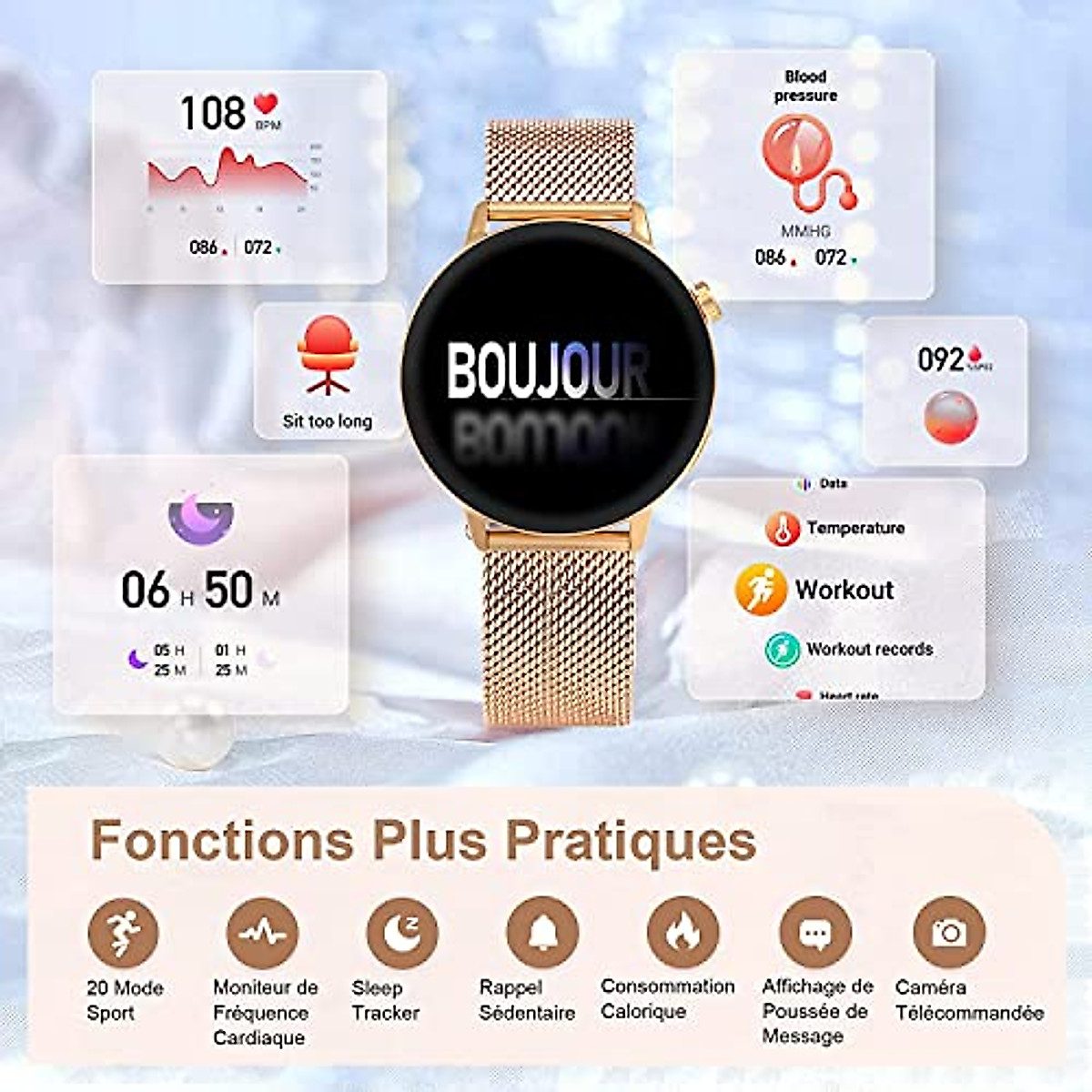 Smart Watches for Women Android Smartwatch for iPhone Compatible iOS Phones Call Recieve Text Heart Rate Blood Pressure Sleep Monitor Activity Tracker IP68 Waterproof
