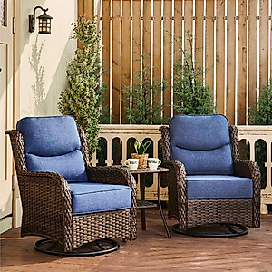 HILLGA Luxury High Back Outdoor Swivel Rocker Patio Chairs Set of 2, with 6-Inch Thick Cushions and Side Table, Ideal for Porch, Poolside, Deck, and Yard in Blue (PRO Version 2.0)