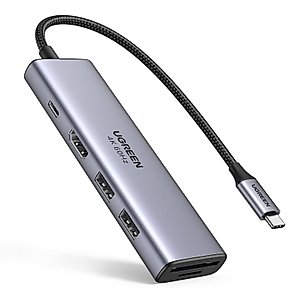 UGREEN USB C Hub 4K 60Hz, 6-in-1 USB C to USB Adapter with 100W PD, HDMI Adapter, USB3.0, SD/TF Card Reader, USB-C Multiport Adapter Type C Dongle for MacBook Pro Air, iPhone 15 Pro/Pro Max Dell, HP