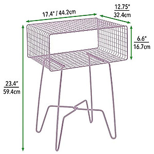 mDesign Modern Industrial Side Table, Storage Shelf, 2-Tier Metal Minimal End Table, Metallic Caged Grid - Accent Furniture for Living Room, Bedroom, Office, Dorm, Concerto Collection, Light Purple