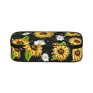 Sunfower Pencil Case High Capacity Floral Pen Pouch for Teen Girls Boys Durable Pencil Box Designed Pen Bag for Men Women with Zipper