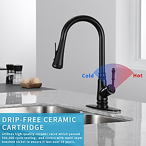 FOUTLQ Black Kitchen Faucets with Pull Down Sprayer Single Handle, Kitchen Sink Faucet 4-Function with Supply Hose, Single Hole Modern Kitchen Faucets