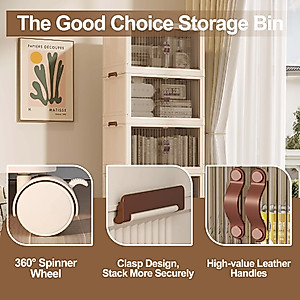 SAILUN 55Gal（222Qt ） Stackable Storage Bins Folding Collapsible Storage Bins with Lid, Closet Organizers and Storage, Storage Box with Door Beige 19" W x 12.6" D x 55" H