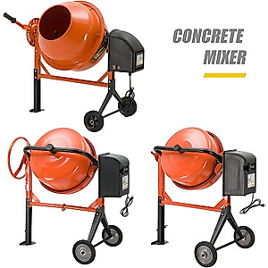 TABU Electric Cement Mixer, 5.0 Cu Ft Portable Concrete Mixer, Mortar Mixing for Stucco/Seeds, Freestanding Cement Mixing Tools with Wheels for Stucco
