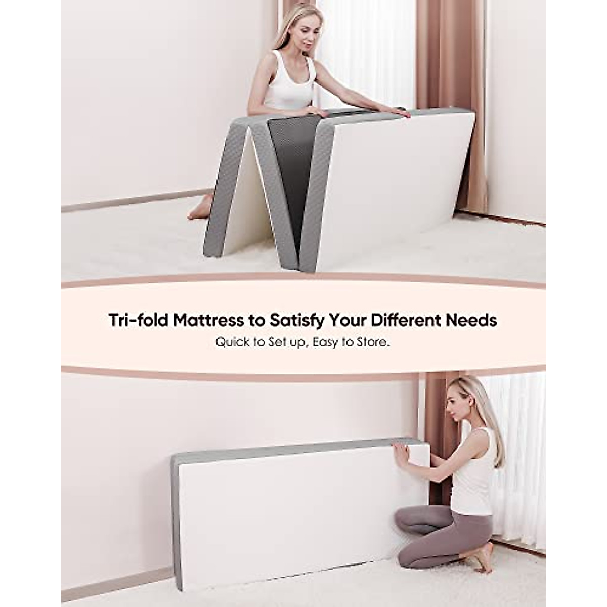 Forias Folding Mattress, Tri-fold Memory Foam Mattress, 4 Inch Foldable Mattress Topper with Washable Cover, Portable Mattress for Floor Guest Bed Camping Single Size 75" L x 25" W x 4" Th