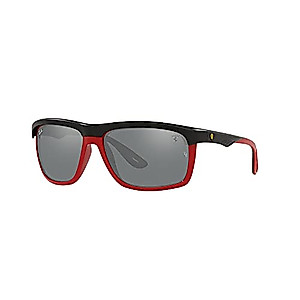 Ray-Ban Rb4363m Scuderia Ferrari Collection Aviator Sunglasses, Matte Black On Red/Grey Mirrored Silver, 61 mm