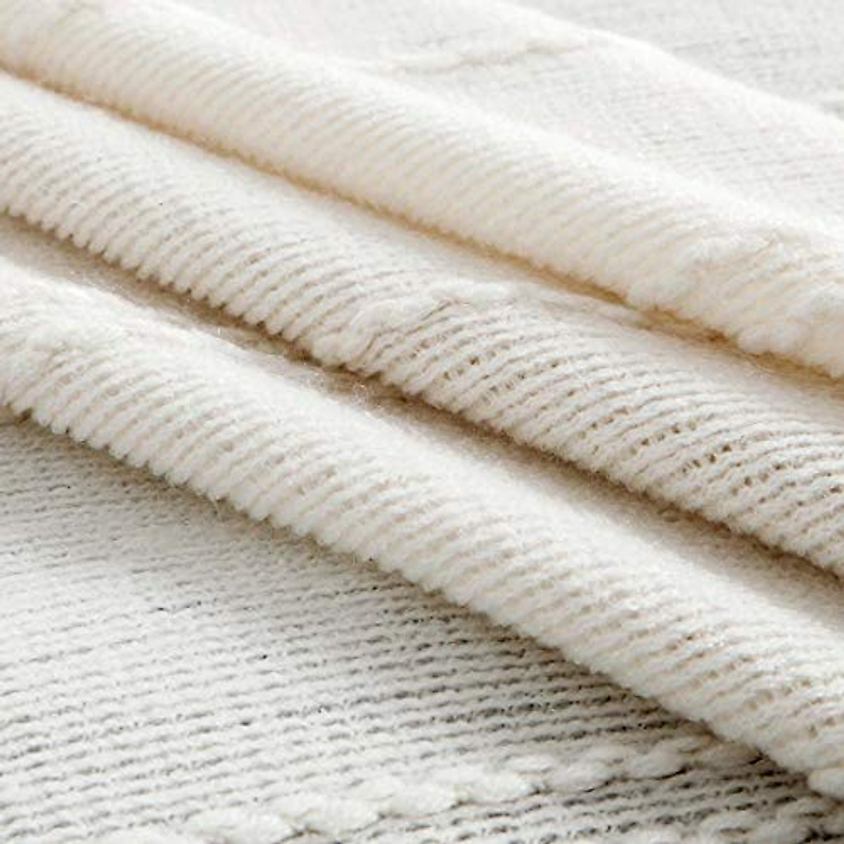 Revdomfly Knitted Throw Blanket White Farmhouse Woven Blankets with Fringe Tassels for Couch Bed, 47" x 67", White
