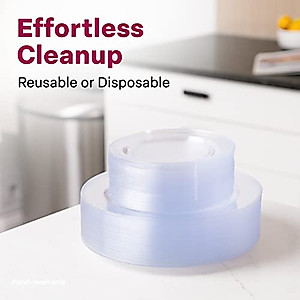Aya's 100 Clear Plastic Plates Disposable, Premium Heavy-Duty Plastic Plates - 50 Plastic Dinner Plates 9" + 50 Salad, Dessert, Appetizer Plates 6.25" for Weddings - Disposable Clear Plates for Party
