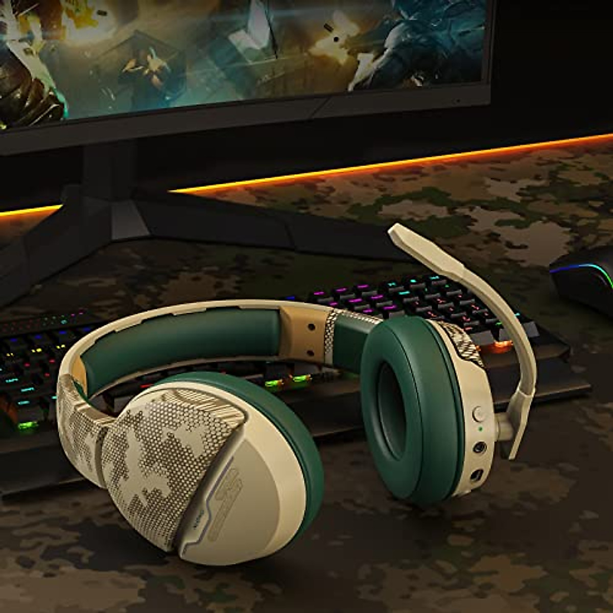 NUBWO G08 Wireless Gaming Headset with Microphone: 100-Hr Battery Life, 10m Range, Unique Desert Color, Compatible with PS4/PS5/PC/Mac