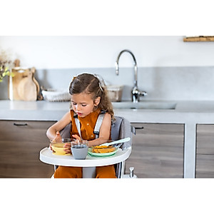 BEABA 3-Piece Glass and Silicone Meal Set - Easy to Clean - Dishwasher and Microwave Safe - Non-Slip Suction Bottom - Includes Plate, Bowl, Cup (Pastel)