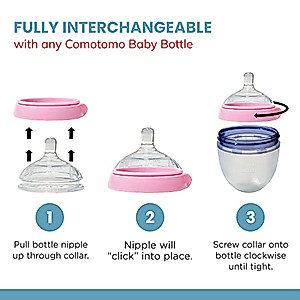 Baby Bottle Collar Rings for Comotomo Baby Bottles | Compatible with 5 Ounce and 8 Ounce Comotomo Baby Bottle | Replacement Bottle Collar, 3 Pack (Pink)