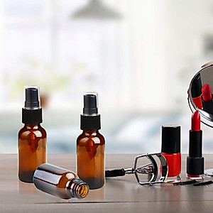 Ruckae Set of 20，1 oz Amber Glass Spray Bottles for Essential Oils, Hair, Water, Empty Small Fine Mist and Refillable Mister-With Funnel and Gold Pen,Black Fine Mist Sprayers