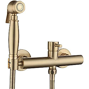 MINJING Toilet Bidet Faucet Gold, Solid Brass Wall Mount Handheld Bathroom Bidet Sprayer, Warm Cold and Hot Mixer Faucet, Single Handle Shattaf Spray Faucet